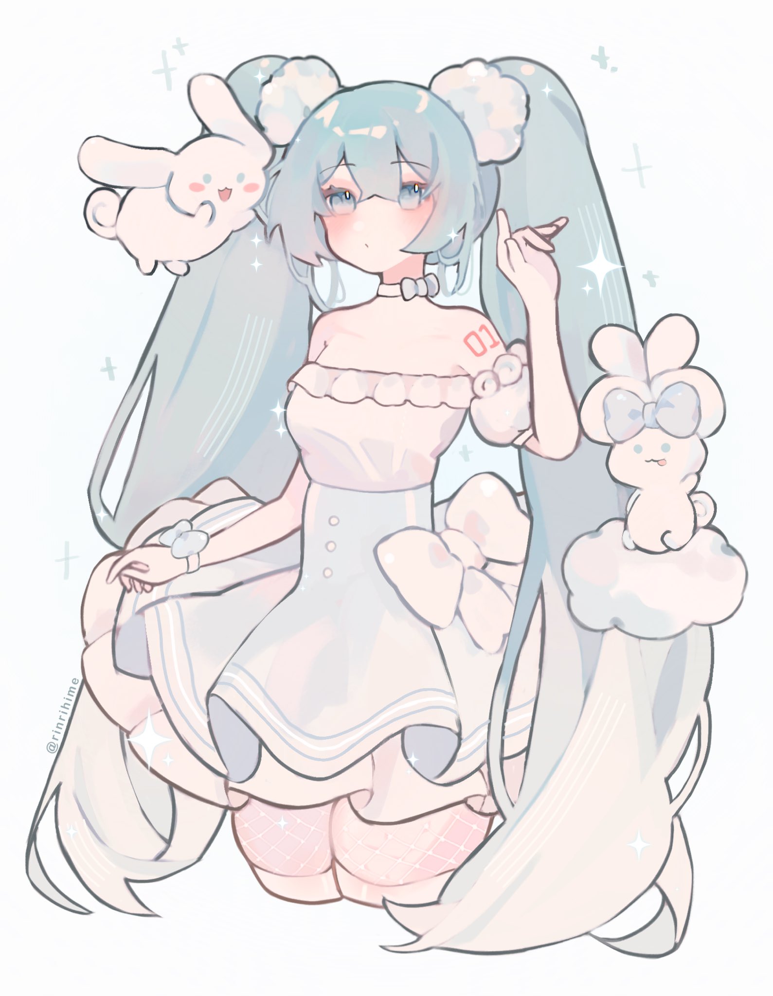 Safebooru - 1girl alternate costume blue dress blue eyes blue hair bow cinnamoroll creature ...
