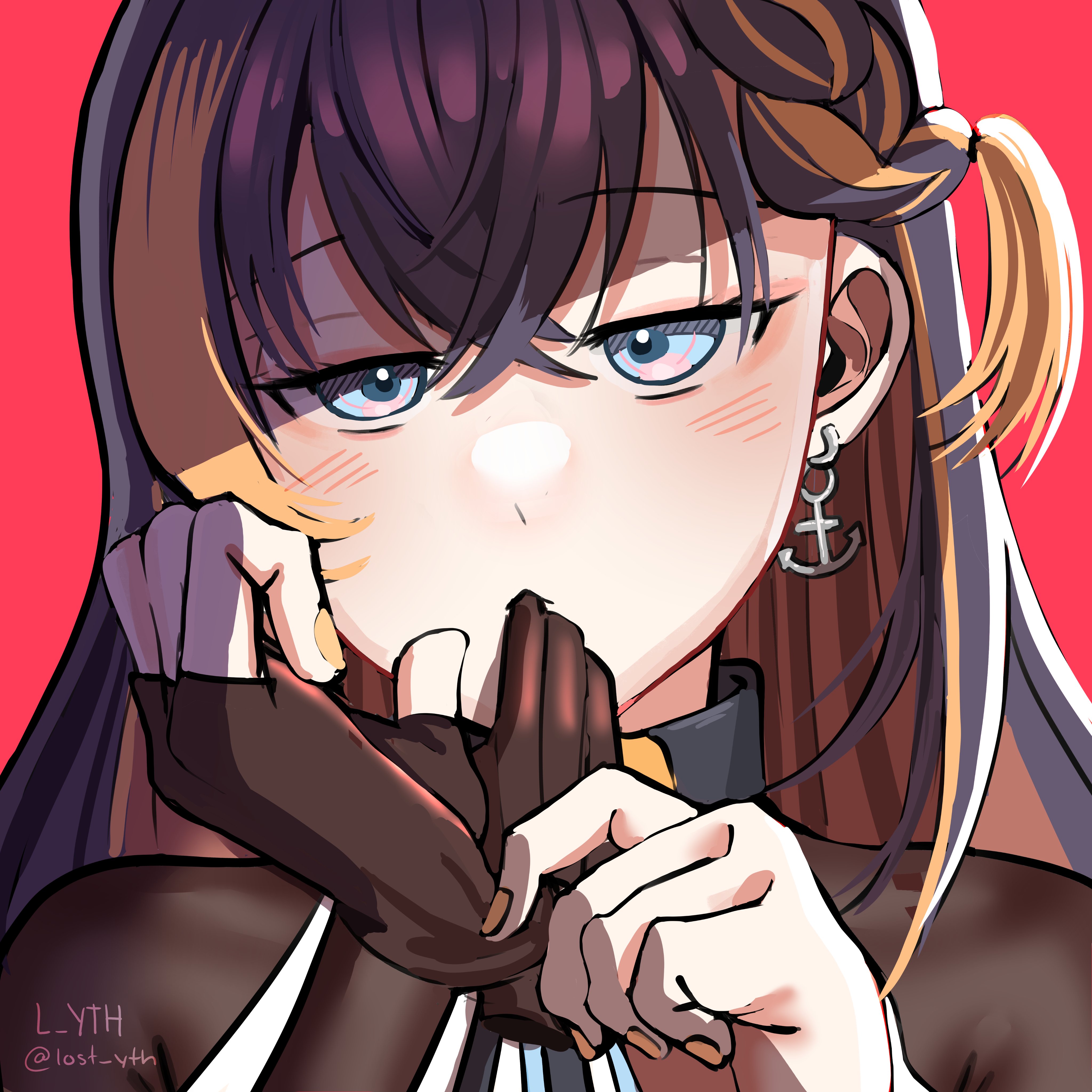 Safebooru - 1girl absurdres anchor earrings black gloves black hair blue eyes bodystocking braid ...