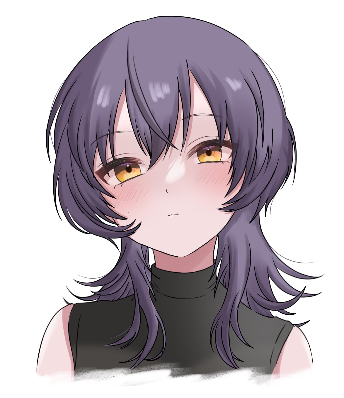 Safebooru - 1girl black hair black shirt blush closed mouth commentary cropped shoulders hashtag ...