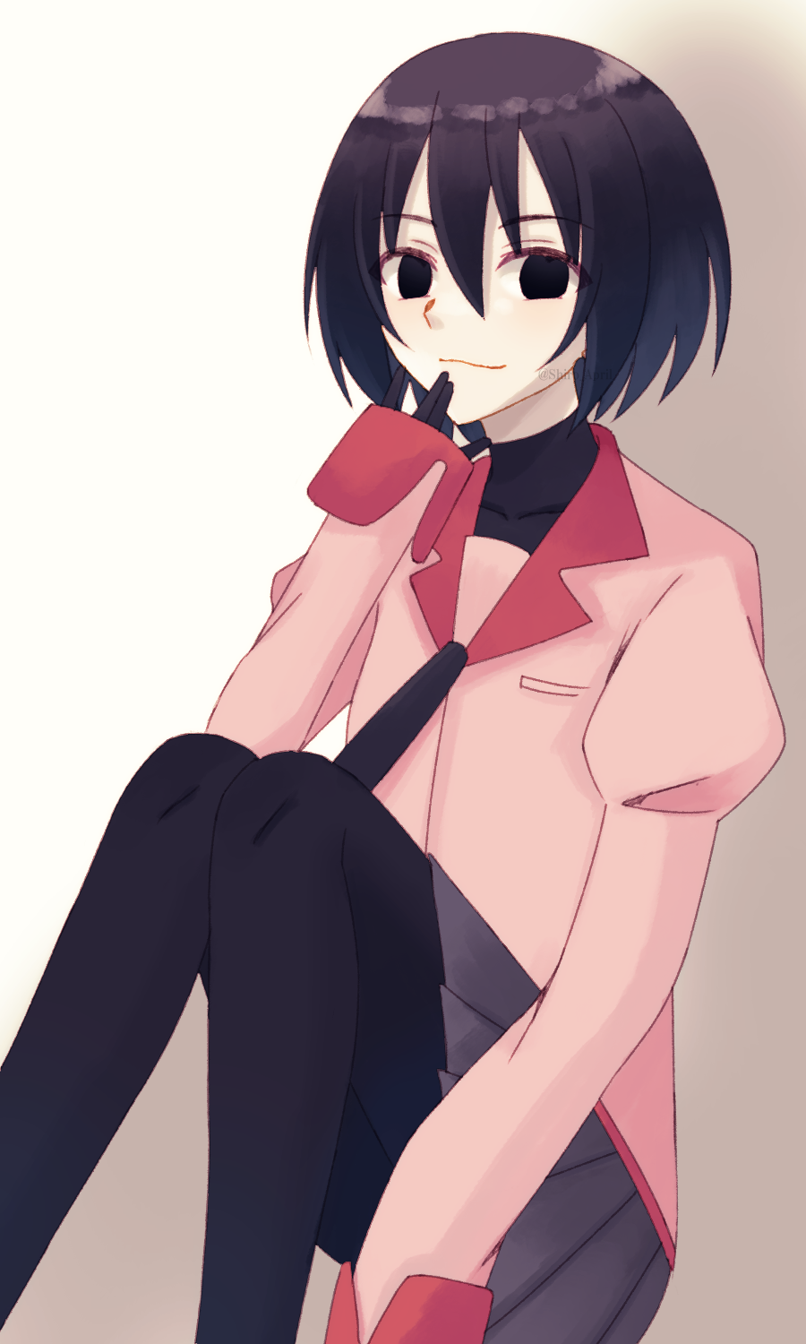 Safebooru - 1girl :3 artist name black eyes black gloves black hair black necktie black ...