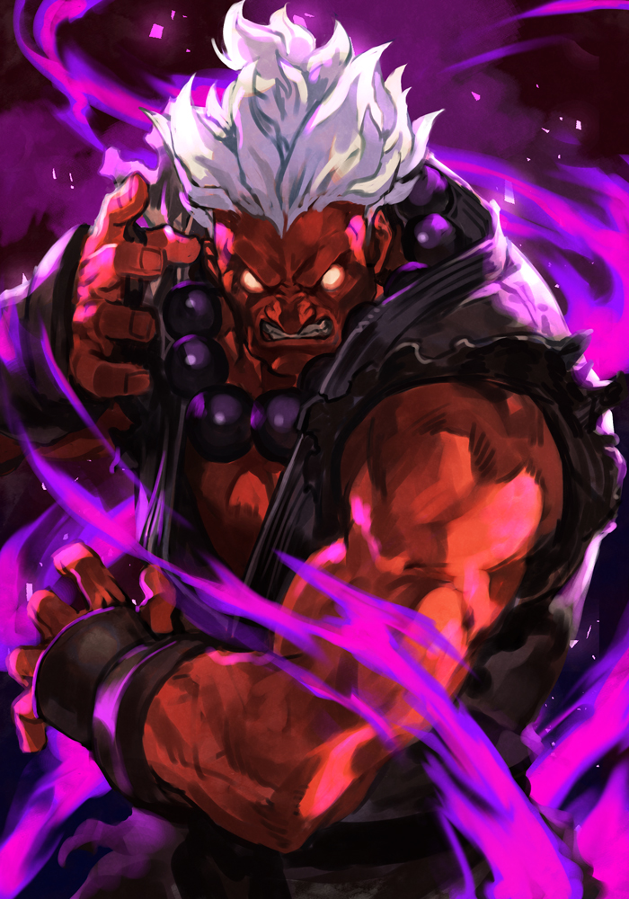 Safebooru - 1boy akuma (street fighter) angry aura bead necklace beads ...