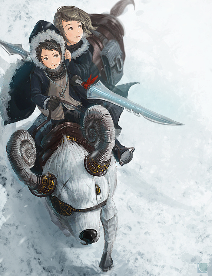 Safebooru - original ram riding sheep snow | 469961