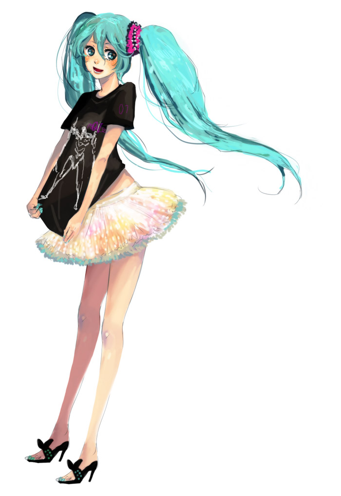 Safebooru - aqua eyes aqua hair eva 01 hadakahagetakaman hatsune miku high heels legs long hair ...