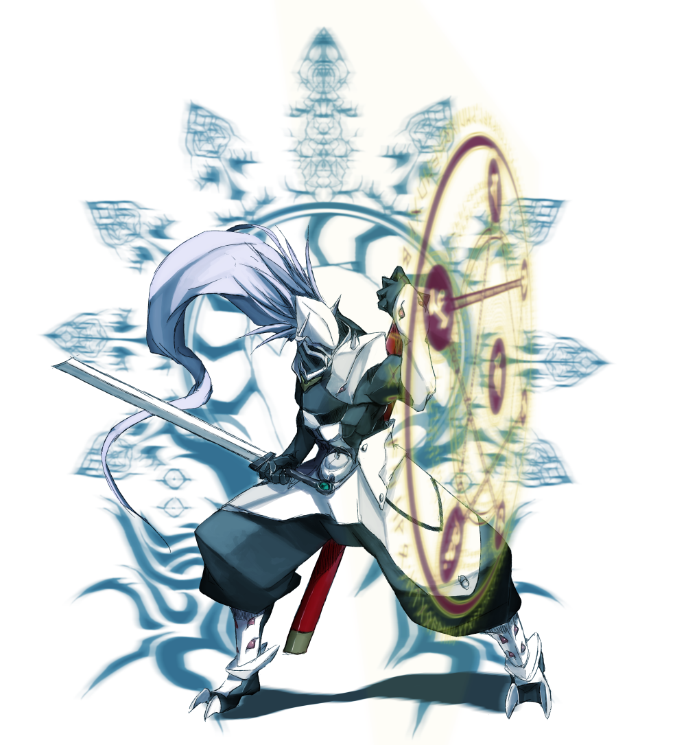 Safebooru - armor blazblue blue hair fighting stance hakumen kaerukugi ...