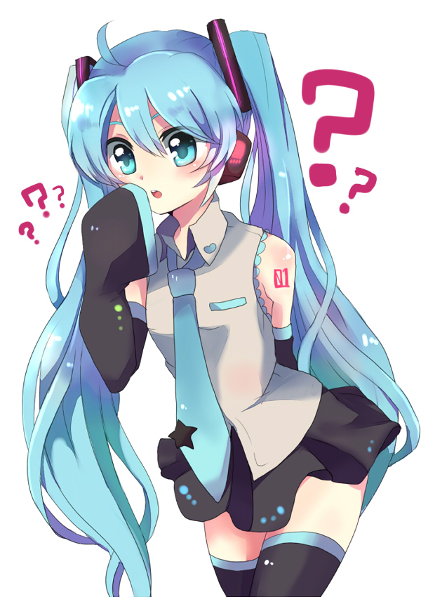 Safebooru - ? ahoge aqua eyes aqua hair asprach bad id detached sleeves hatsune miku headphones ...