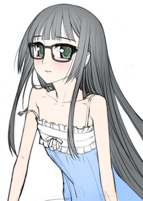 Safebooru - black hair flat chest futaba aoi glasses green eyes long ...