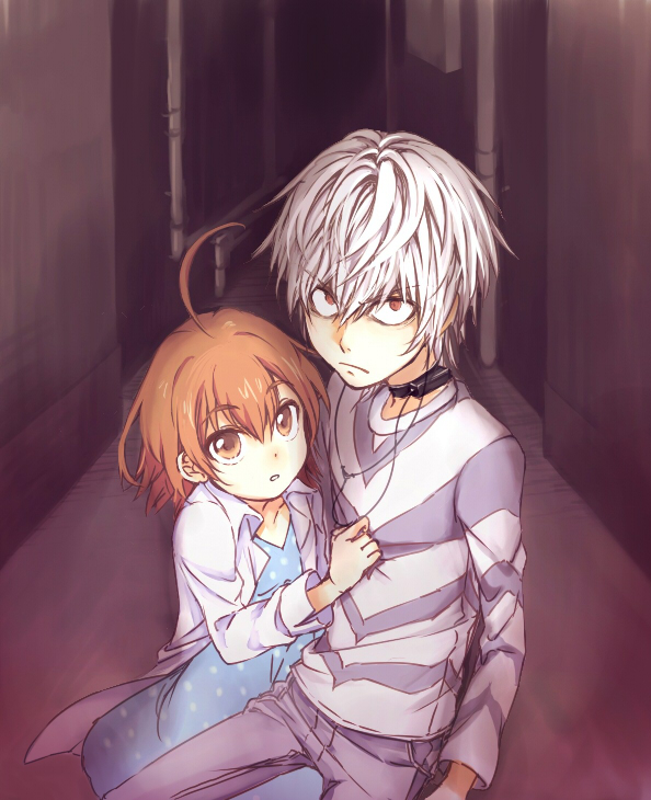 Safebooru - 1boy 1girl accelerator ahoge brown eyes brown hair choker ...