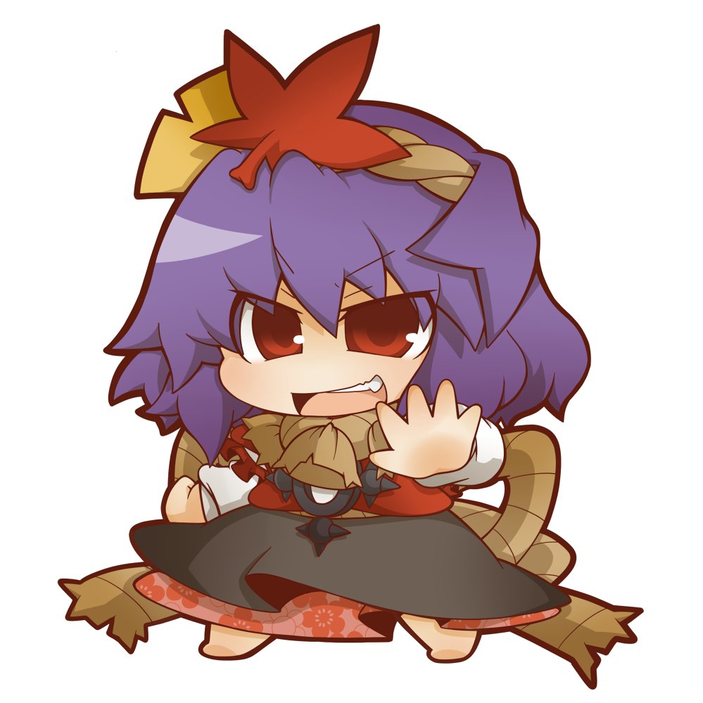 Safebooru - chibi fang gurageida leaf maple leaf open mouth purple hair ...