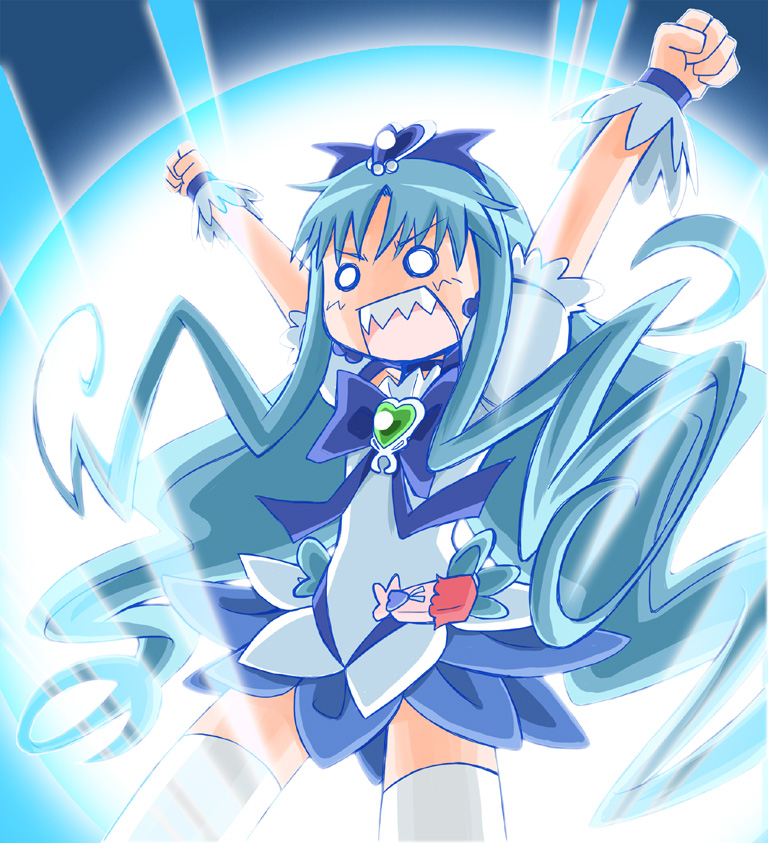 Safebooru - angry blue hair bow cure marine dress gloves glowing hair ...