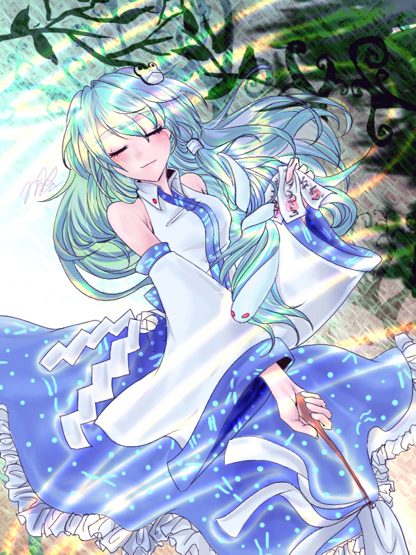 Safebooru - bad id closed eyes detached sleeves frog gohei green hair ...