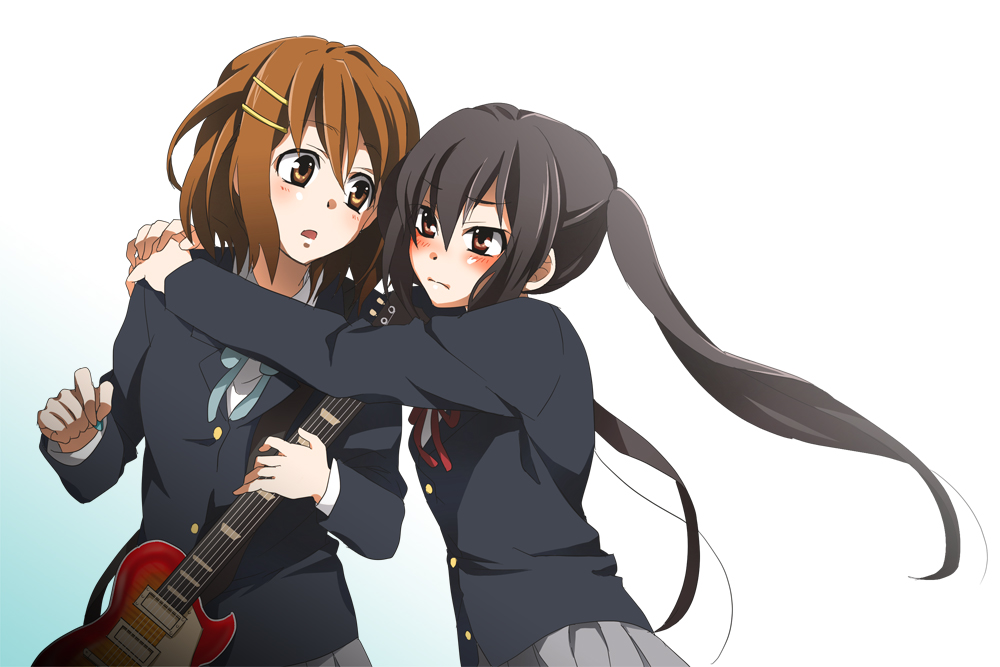 Safebooru - black hair brown eyes brown hair guitar hirasawa yui hug ...