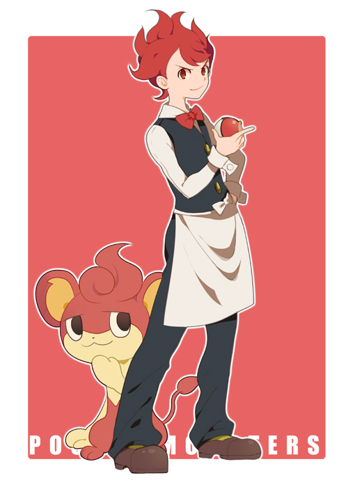 Safebooru - apron bowtie harano holding holding poke ball male pansear ...