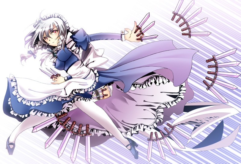 Safebooru - between fingers braid holster izayoi sakuya knife maid maid ...
