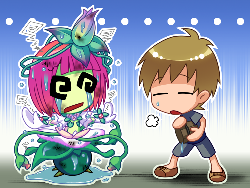 Safebooru - alraune aruru arurune chibi flat chest flower green skin ...