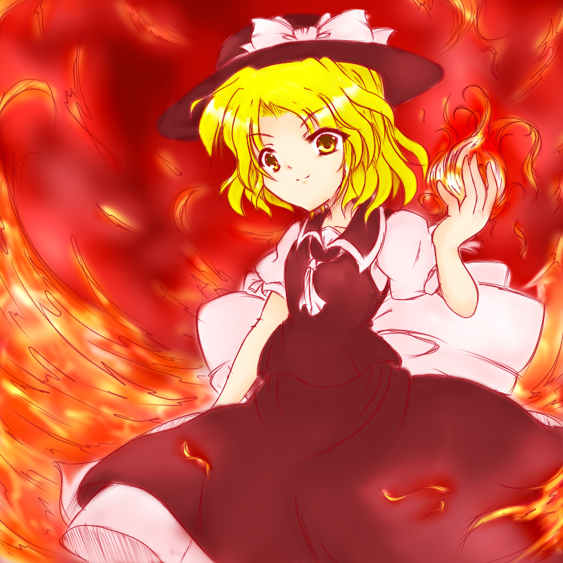 Safebooru - blonde hair fire hat ribbon touhou touhou (pc-98) tsunogiri ...