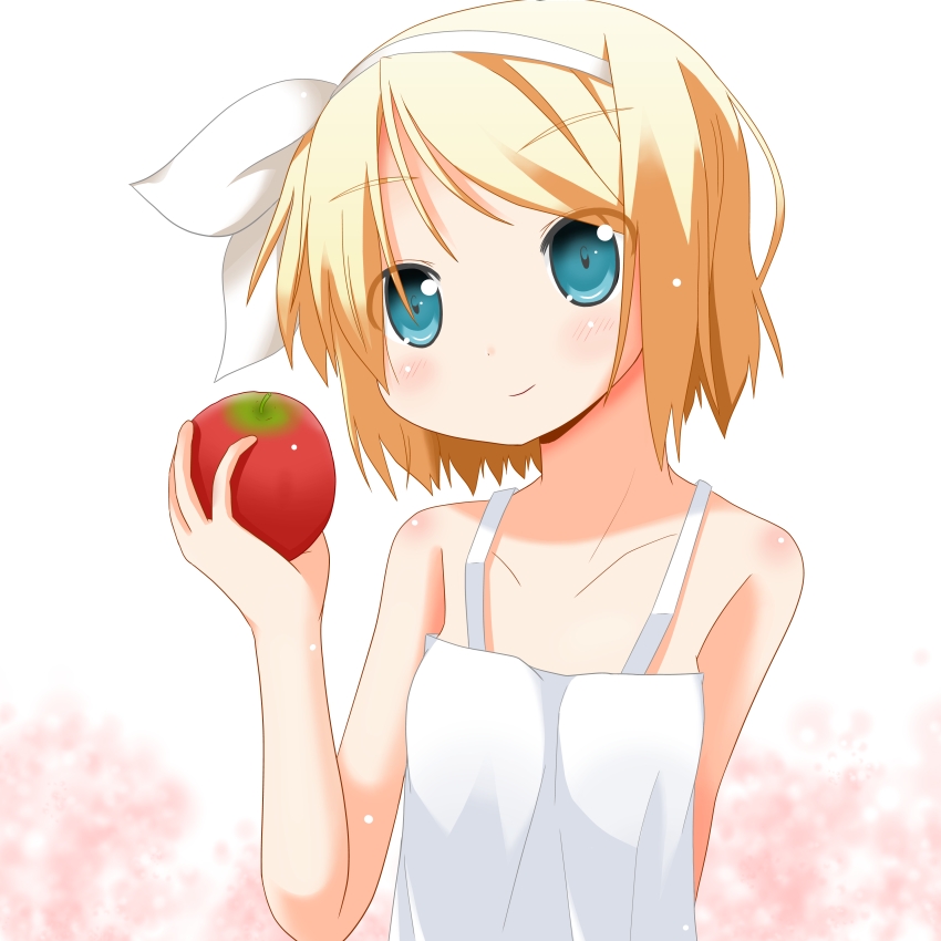 Safebooru - food fruit holding holding fruit kagamine rin minami (colorful palette) ribbon ...