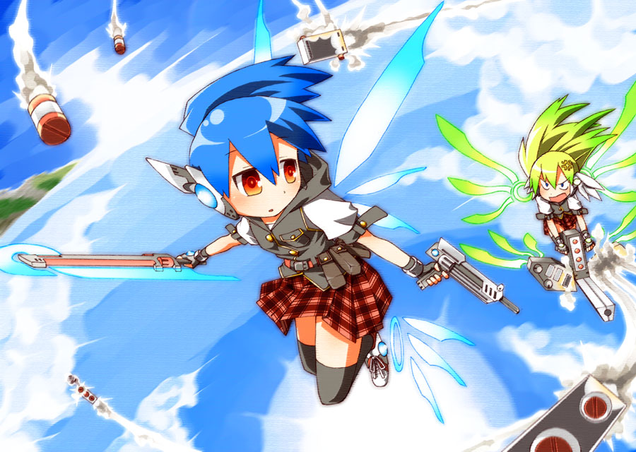 Safebooru - fairy flying gun missile original school uniform sword ...