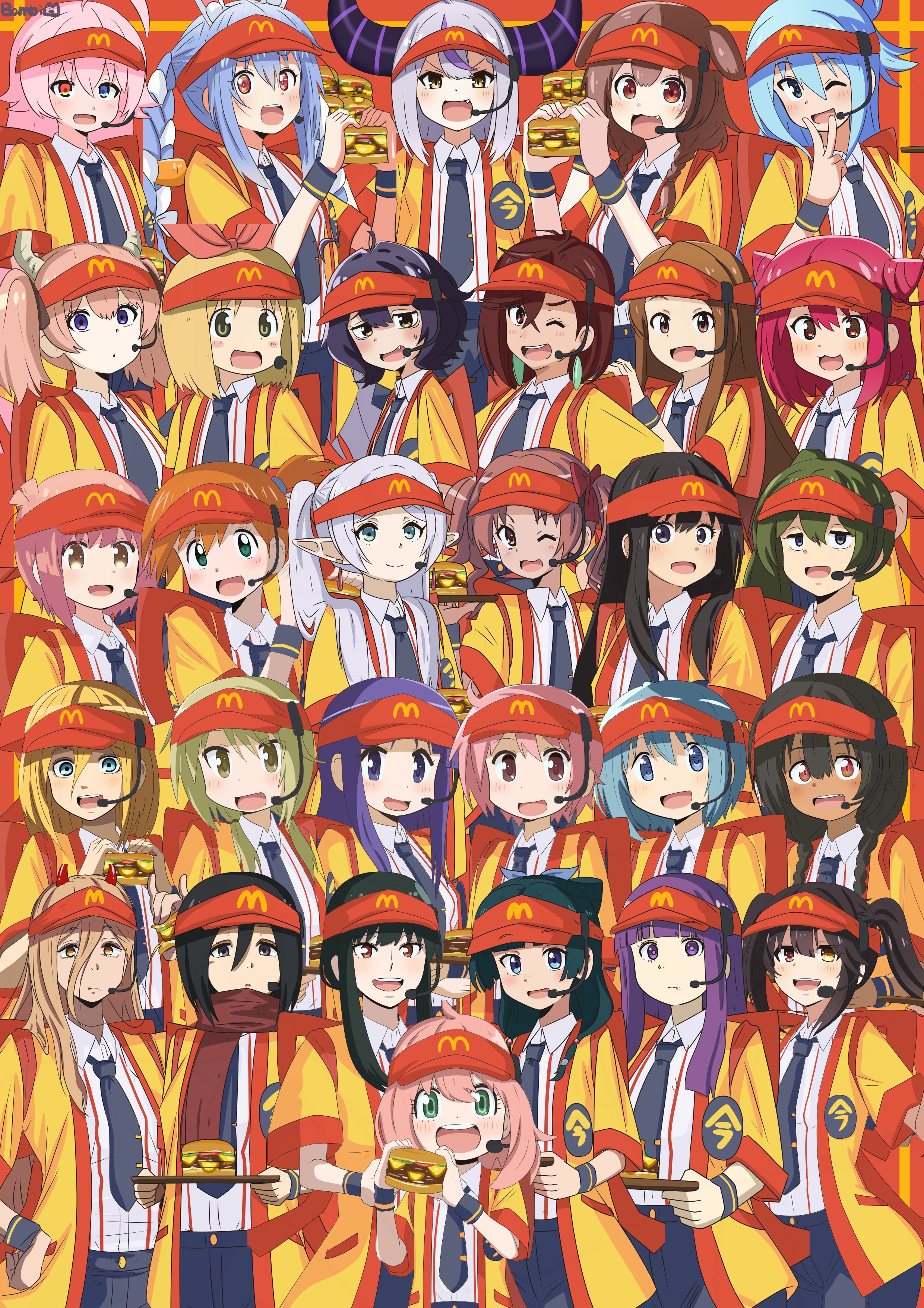 Safebooru - 6+girls :d absurdres ahoge anya (spy x family) aqua (konosuba) ayase momo ...