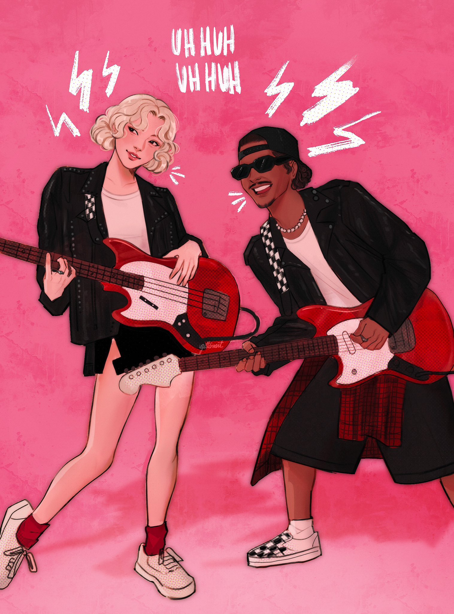 Safebooru - 1boy 1girl apt. (rose & bruno mars) black hair black jacket ...