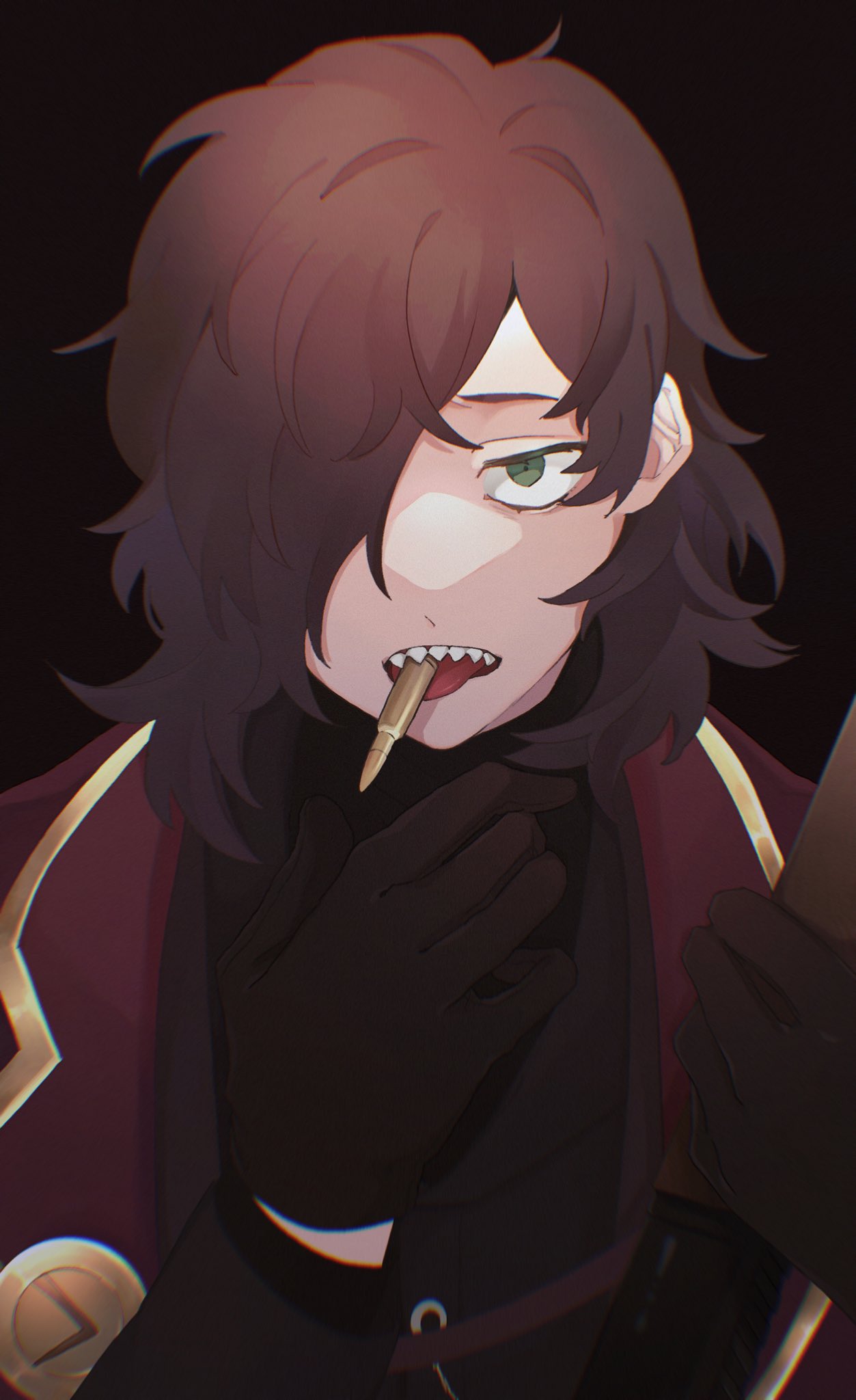 Safebooru - 1boy black background black gloves brown hair denis ...