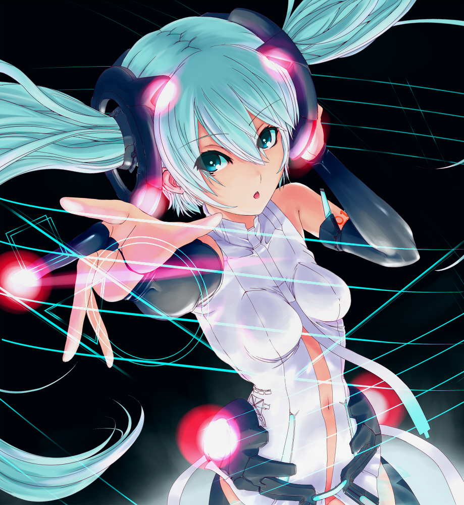 Safebooru - aqua eyes aqua hair bridal gauntlets floating hair hatsune miku hatsune miku (append ...