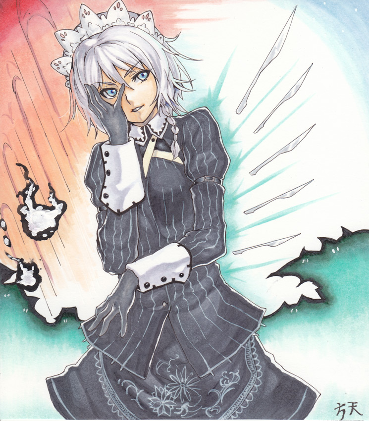 Safebooru - braid gloves houtengeki izayoi sakuya knife koumajou ...