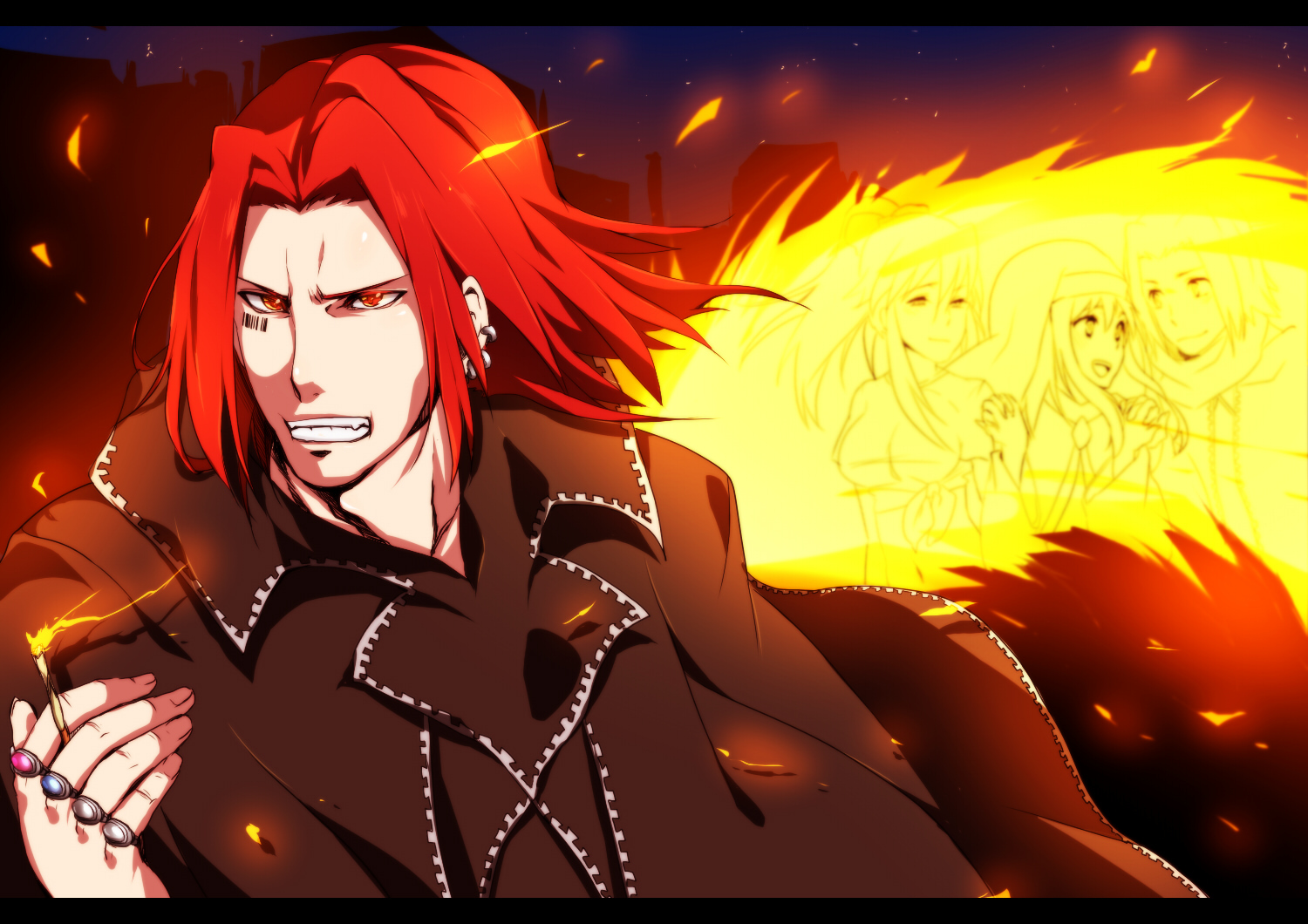 Safebooru - fire index kanzaki kaori liht098hue red eyes red hair ...