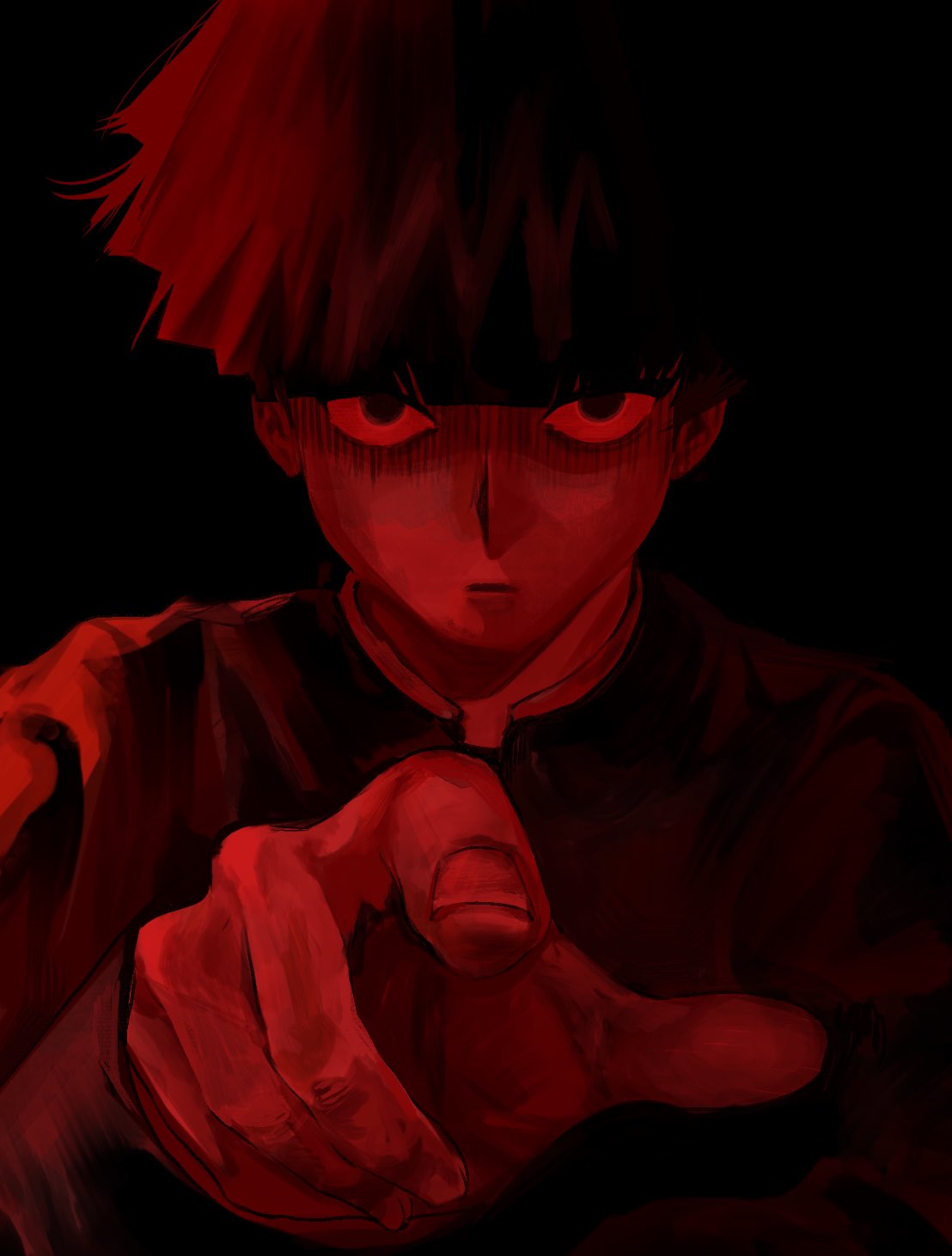 Safebooru - 1boy black background bowl cut gakuran glaring highres ...
