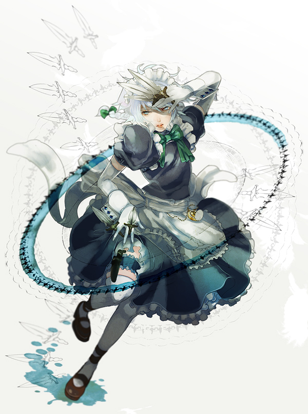 Safebooru - blue eyes braid izayoi sakuya knife maid maid headdress ...