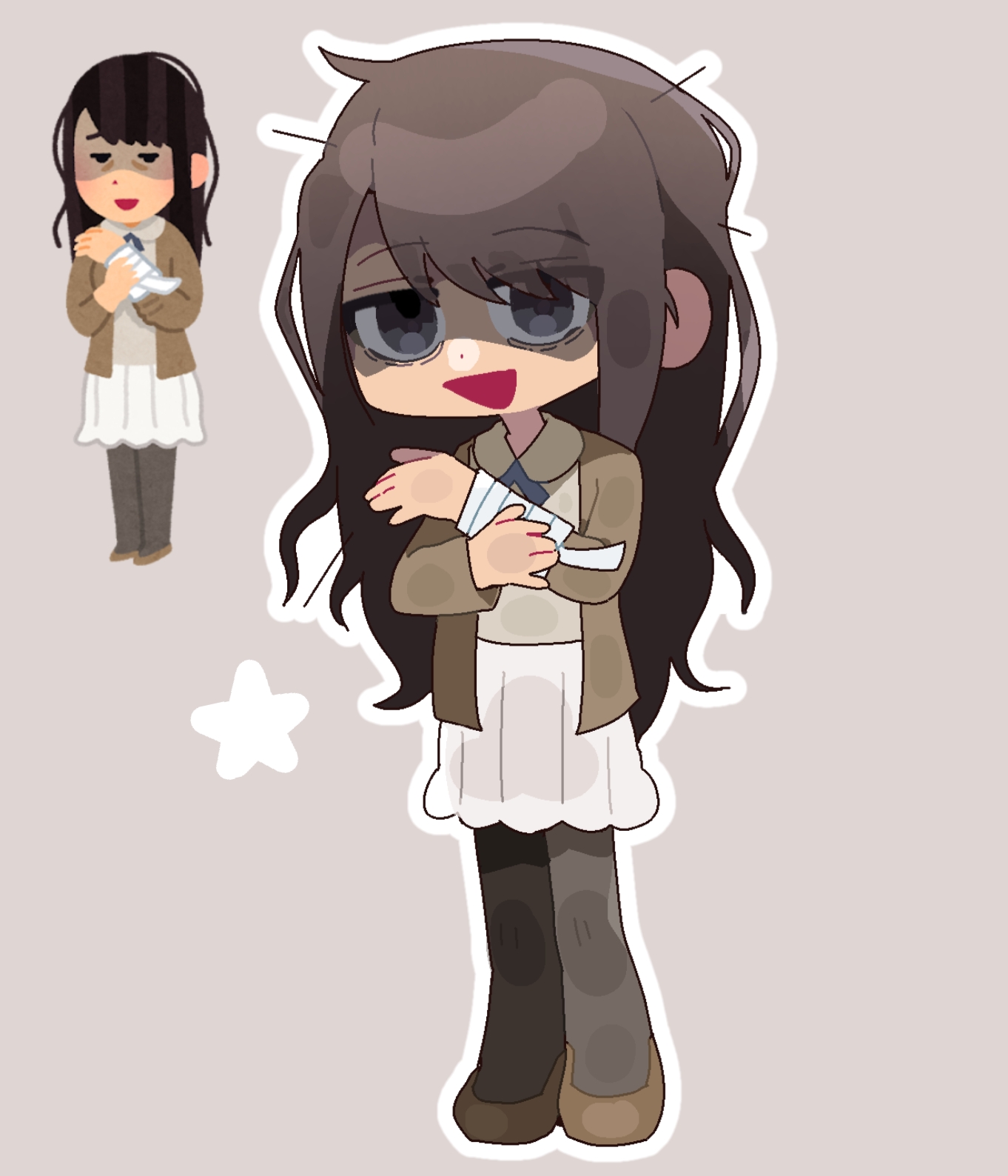 Safebooru - 1girl :d apfrk 01 bags under eyes black pantyhose brown ...