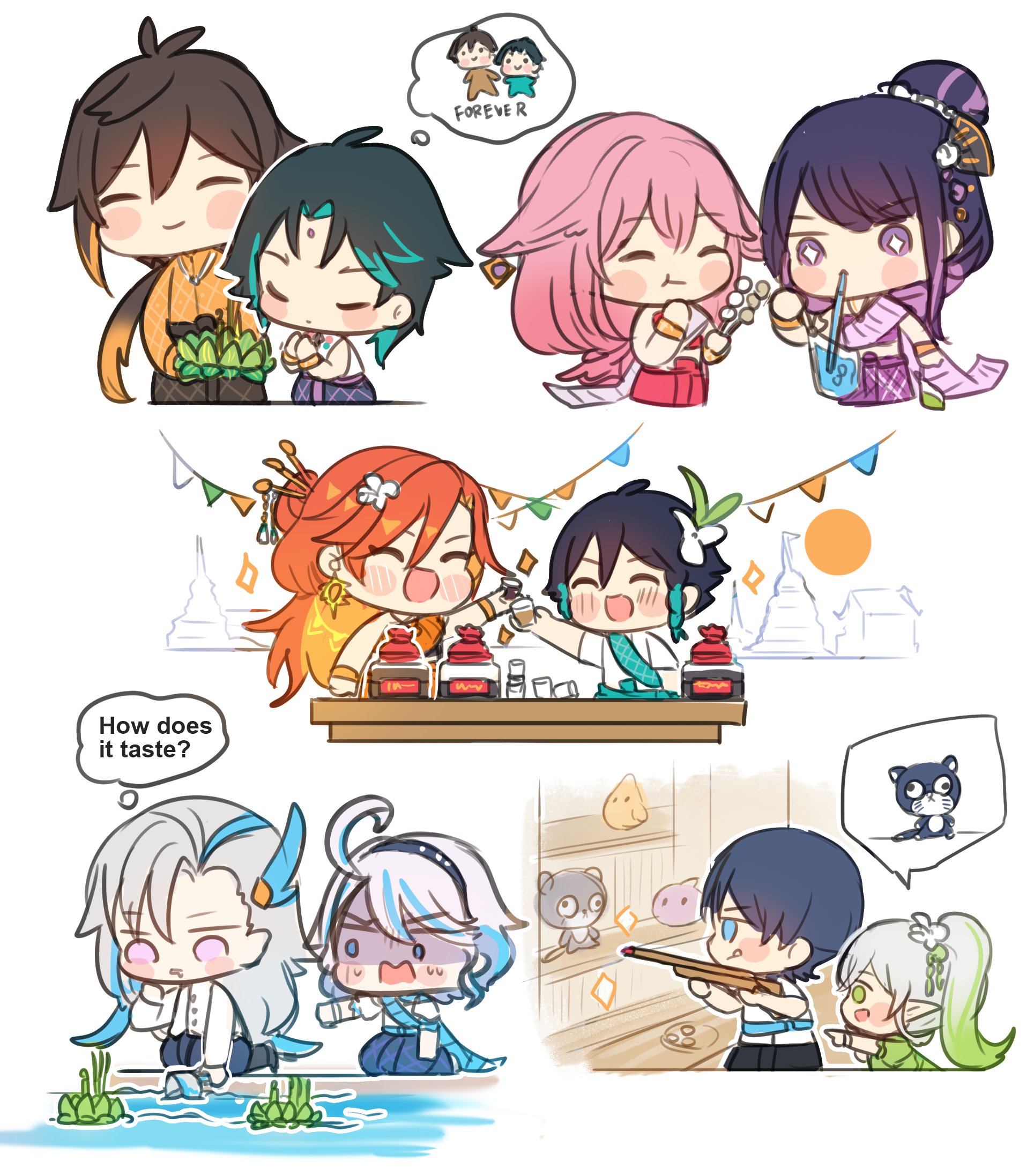 Safebooru - + + 5boys 5girls :d ahoge aiming alternate costume alternate hairstyle animal ears ...