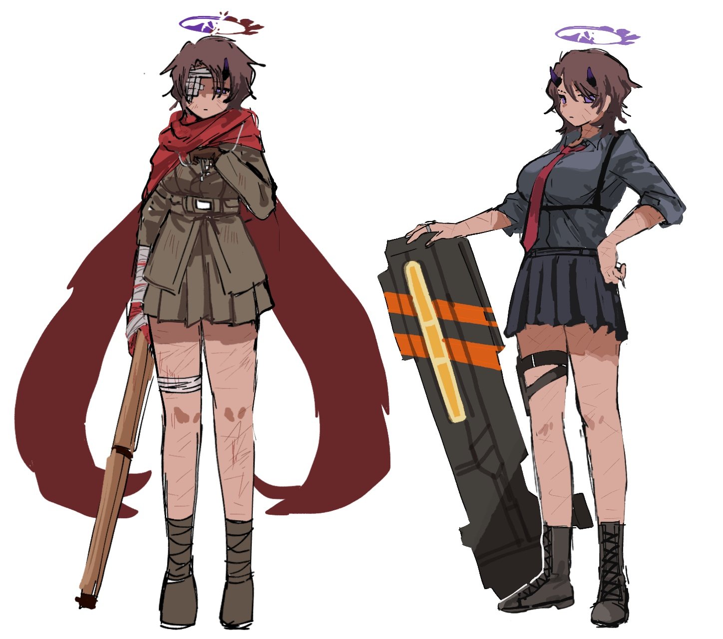 Safebooru - 1girl black shirt black skirt blue archive boots breasts broken halo brown footwear ...