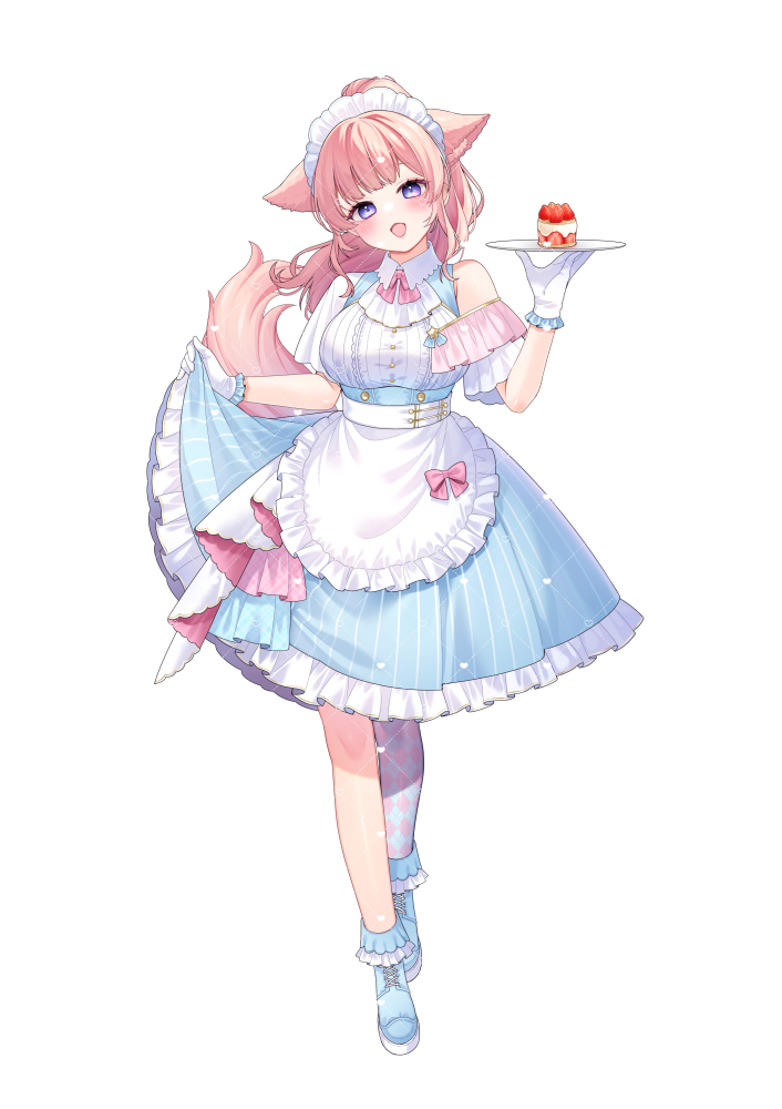 Safebooru - 1girl :d animal ear fluff animal ears apron argyle clothes argyle thighhighs bare ...