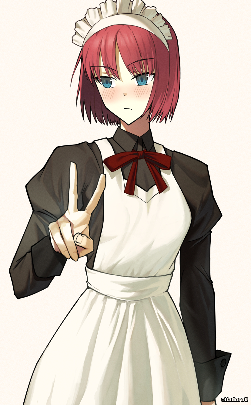 Safebooru - 1girl apron black dress blush closed mouth commission dress fingernails highres ...