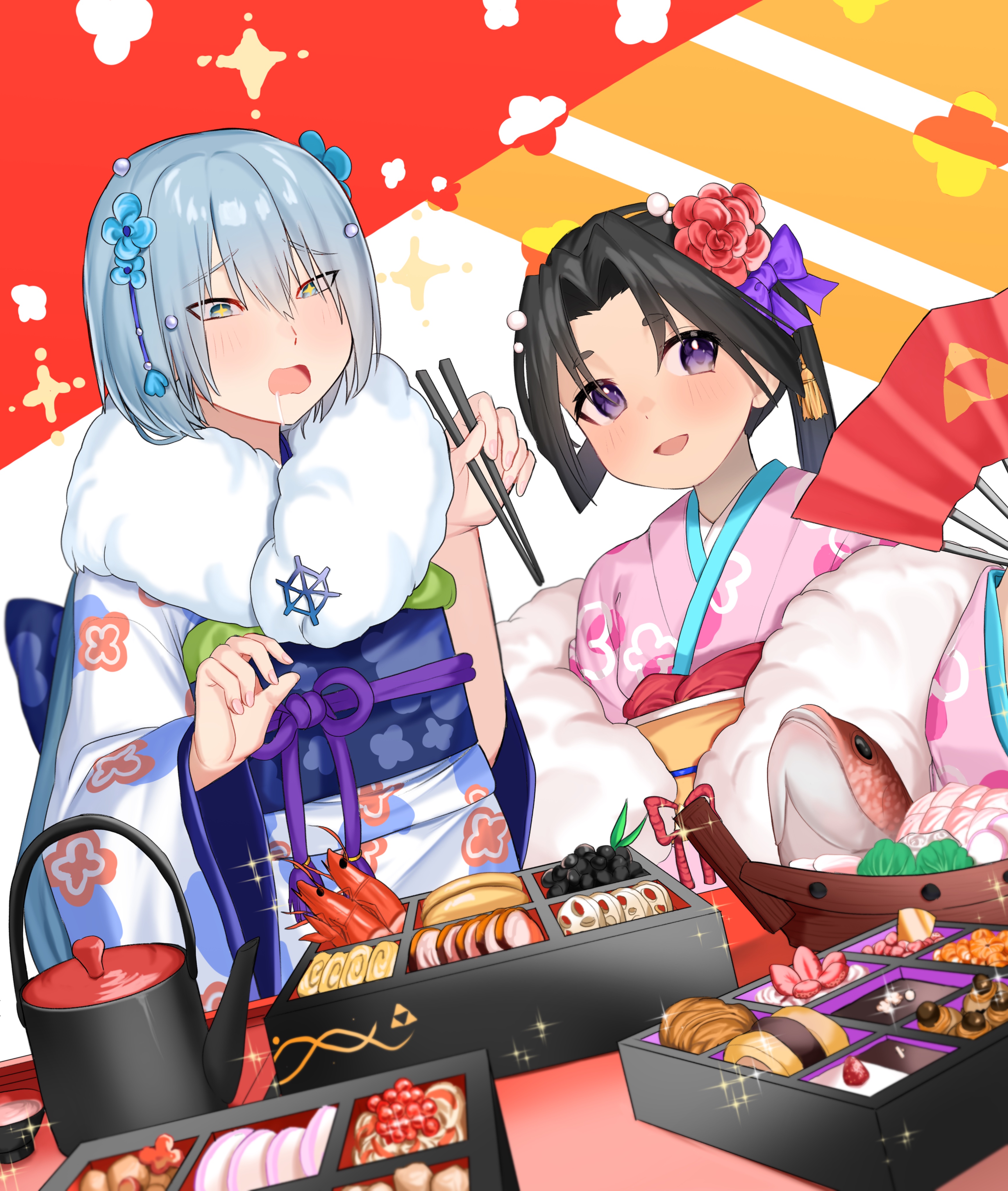 Safebooru - + + 2boys :d absurdres alternate costume bento black hair ...