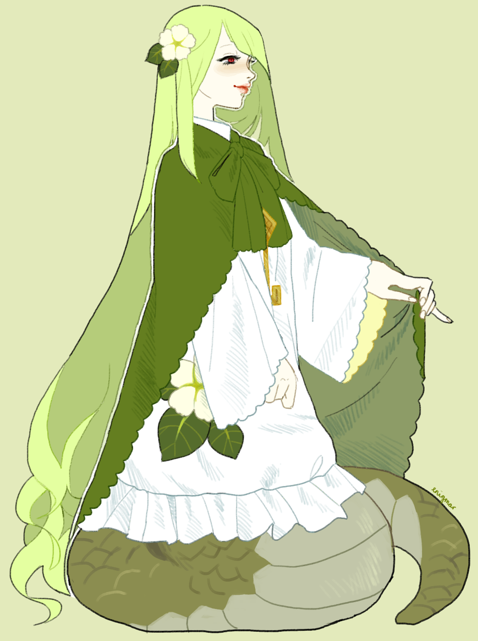 Safebooru - 1girl demon girl dress enigmar funamusea green hair haiiro ...