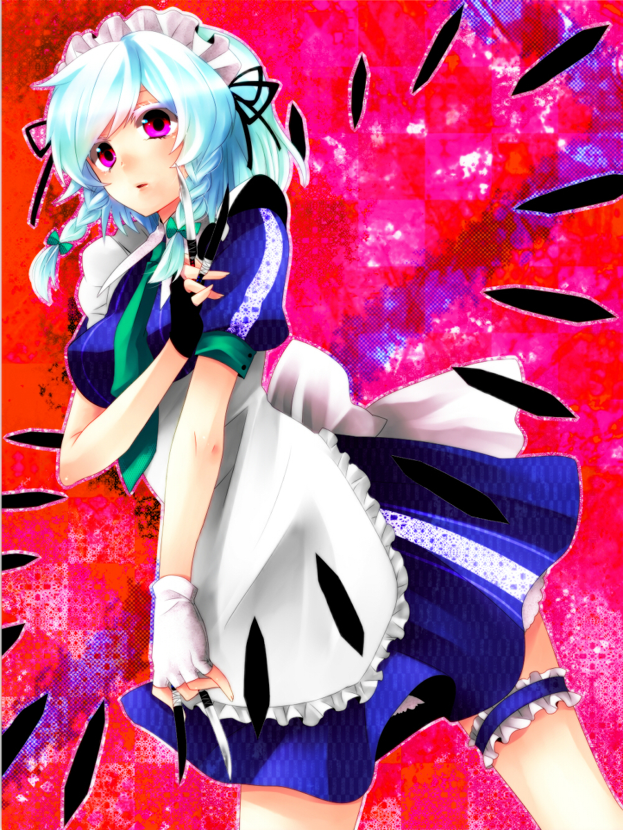 Safebooru - braid highres izayoi sakuya knife maid throwing knife ...