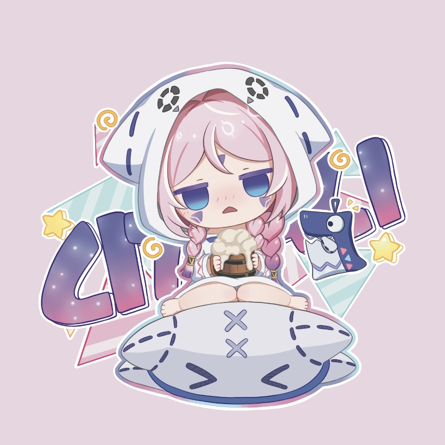 Safebooru - 1girl barefoot beer mug blue eyes blush braid character ...