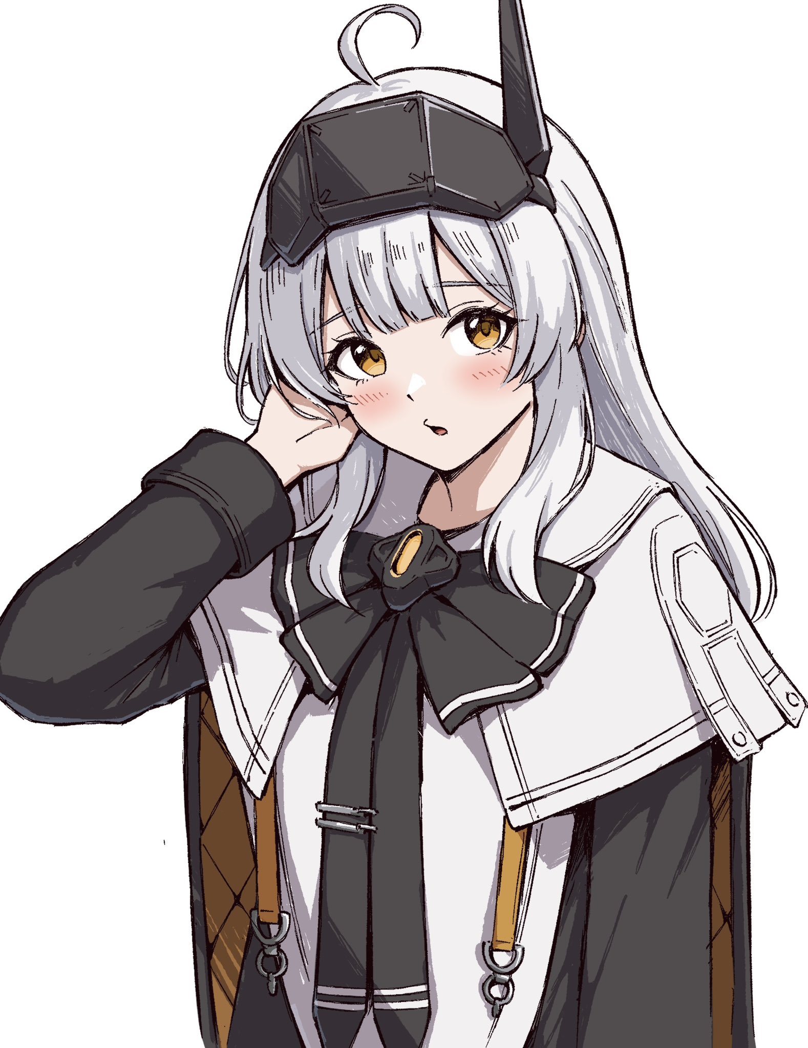 Safebooru - 1girl ahoge black bow black bowtie black necktie black shirt blush bow bowtie cloak ...