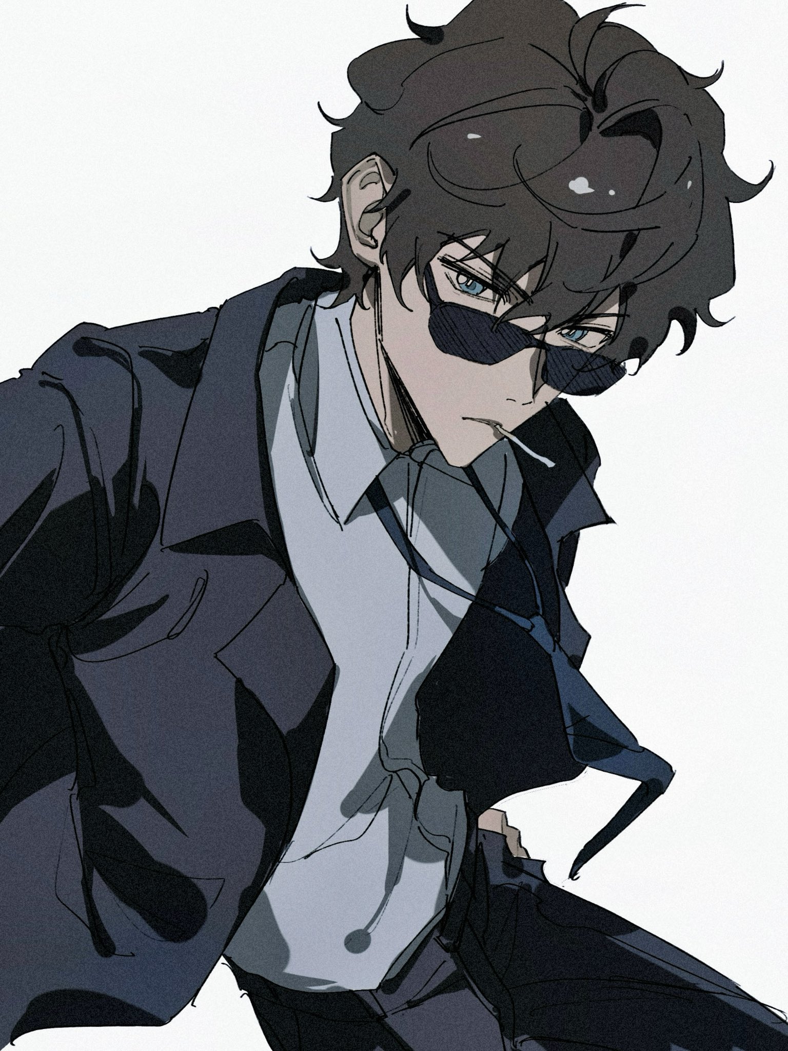 Safebooru - 1boy black hair black jacket black suit bolin jiazi gu cigarette collared shirt ...