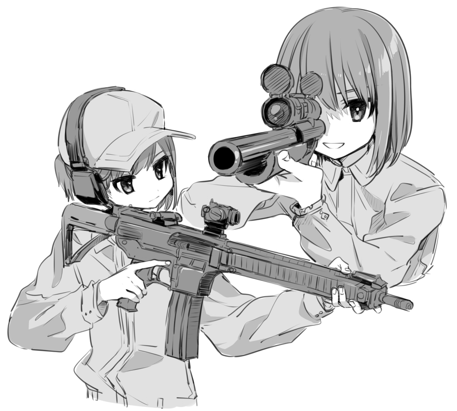 Safebooru - 1other aiming alternate costume assault rifle chara ...