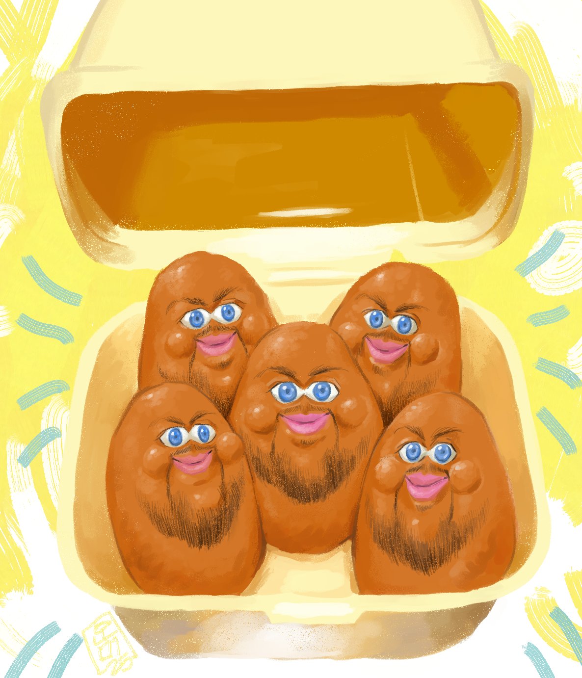 Safebooru - blue eyes chicken nuggets closed mouth english commentary ...