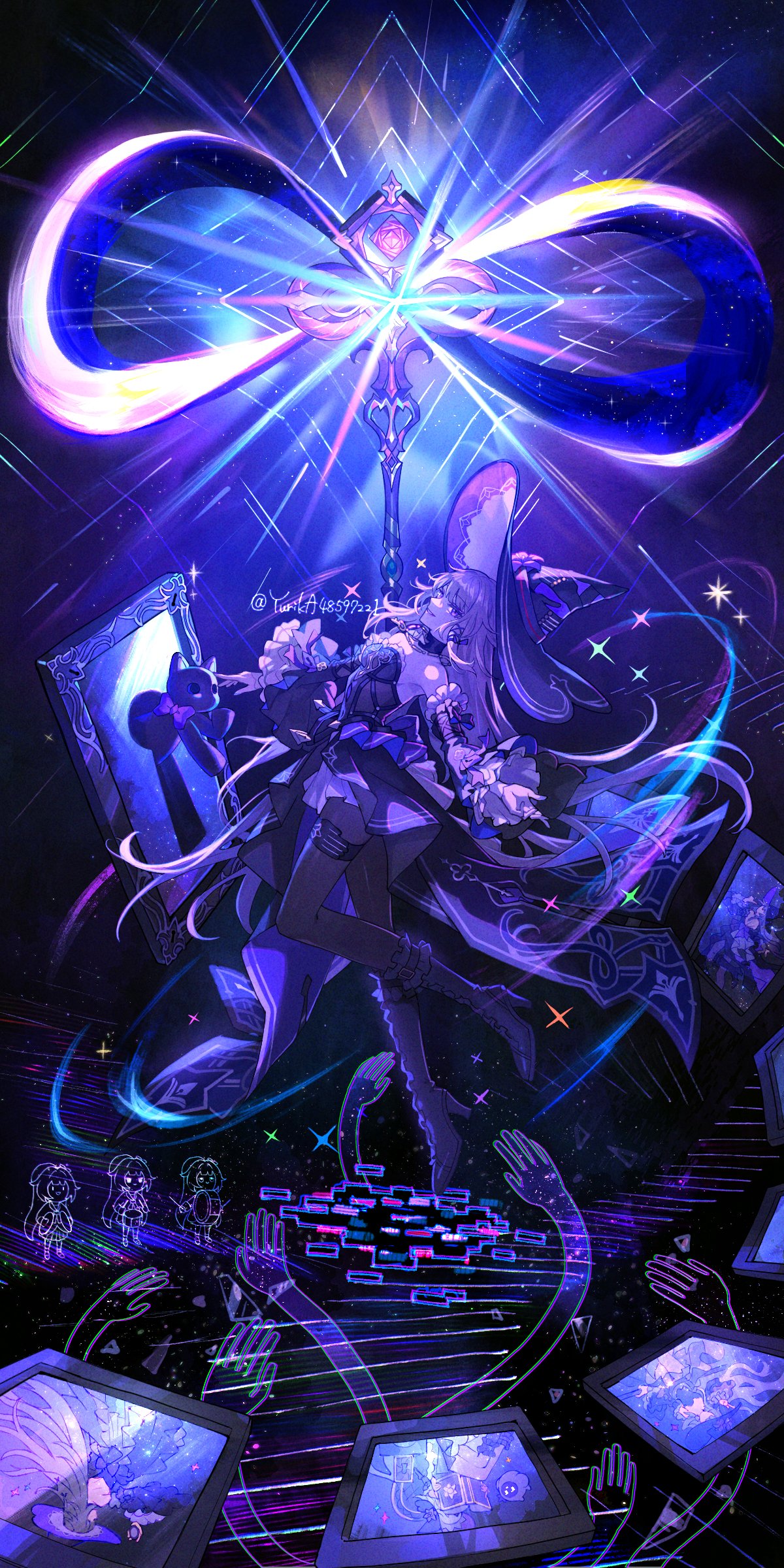 Safebooru - 1girl absurdres boots cat chromatic aberration detached collar detached sleeves ...