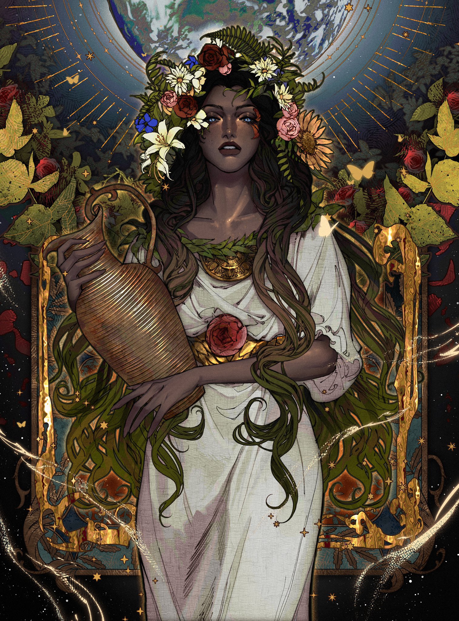 Safebooru - 1girl amulet ancient greek clothes black hair blue eyes ...