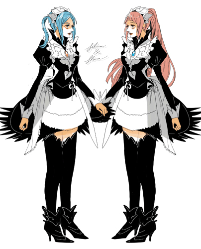 Safebooru - 2girls apron blue hair feather trim felicia (fire emblem ...