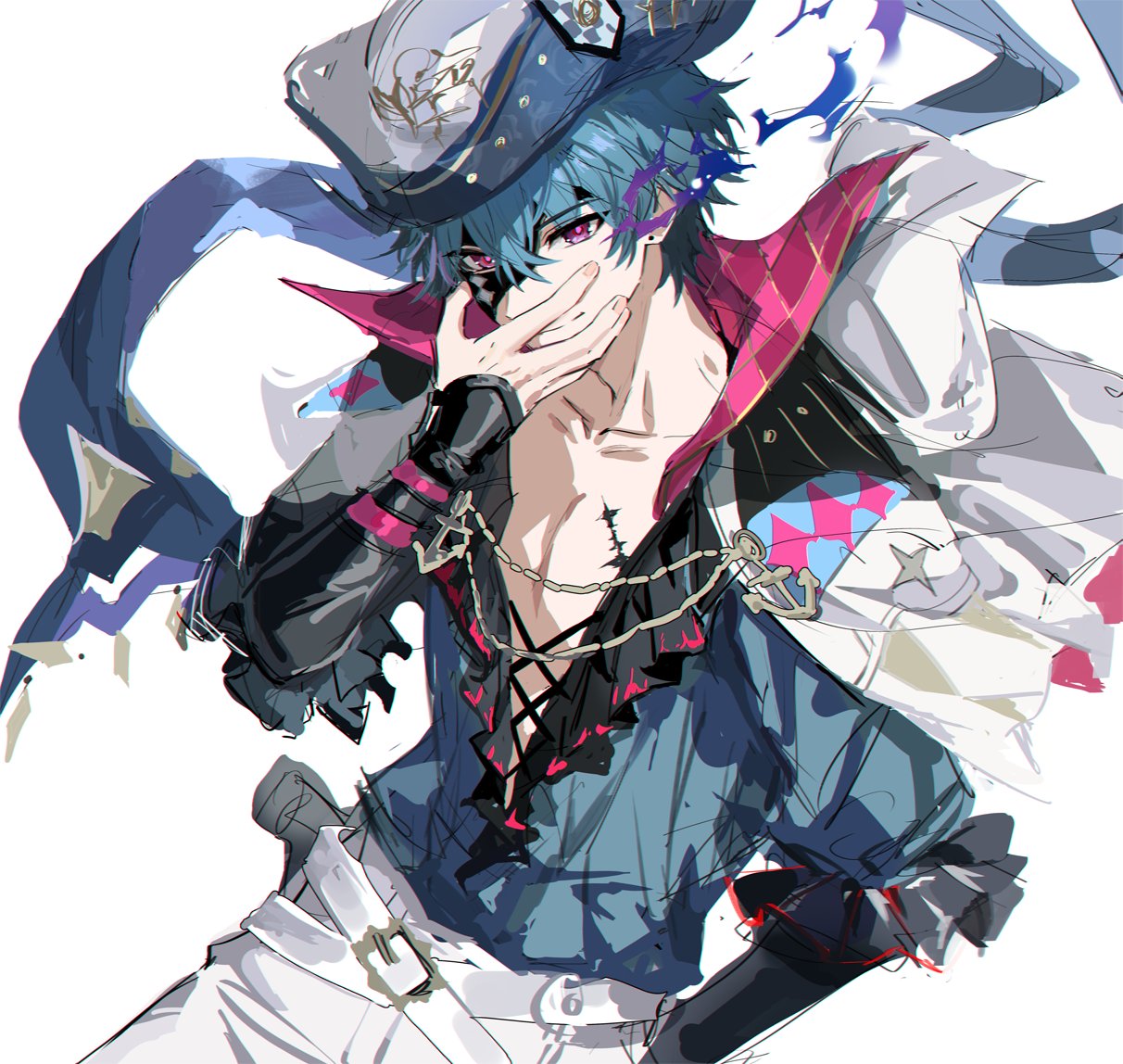 Safebooru - 1boy blue hair blue shirt brant (wuthering waves) closed ...