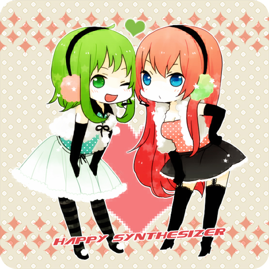 Safebooru - chibi earmuffs elbow gloves gloves gumi happy synthesizer ...