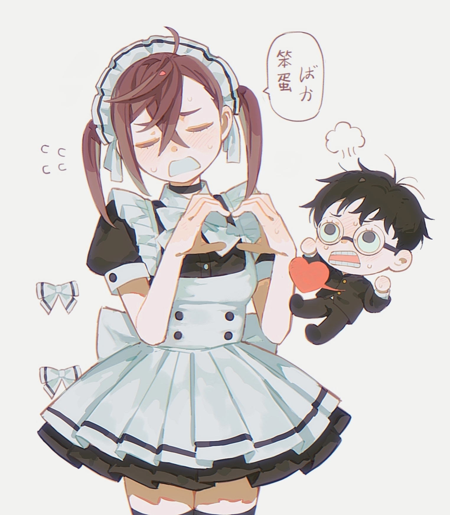 Safebooru - 1boy 1girl apron ayase momo black choker black dress black hair black jacket black ...