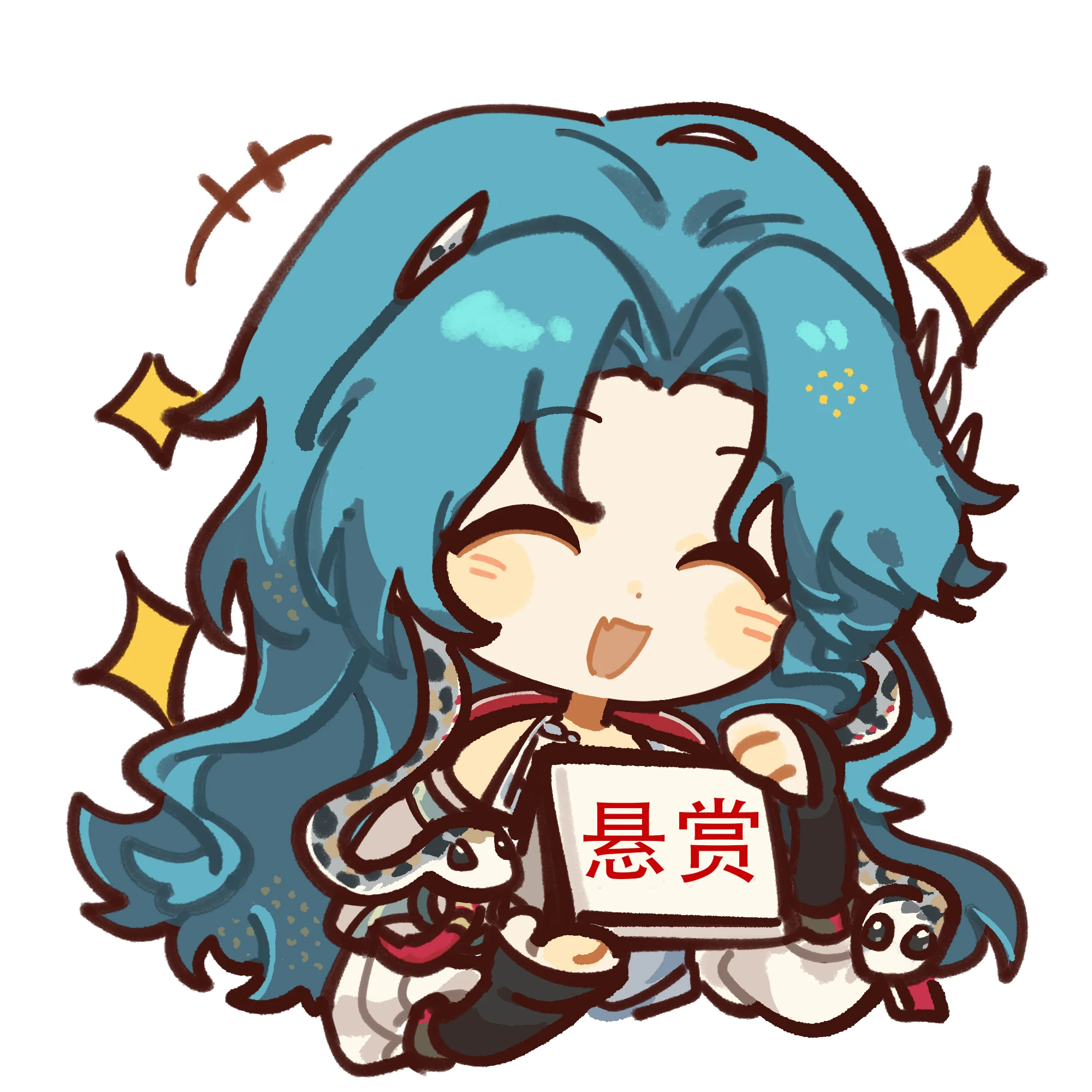 Safebooru - +++ 1girl ^ ^ blue hair chibi closed eyes fang grey jacket highres hissabeth holding ...