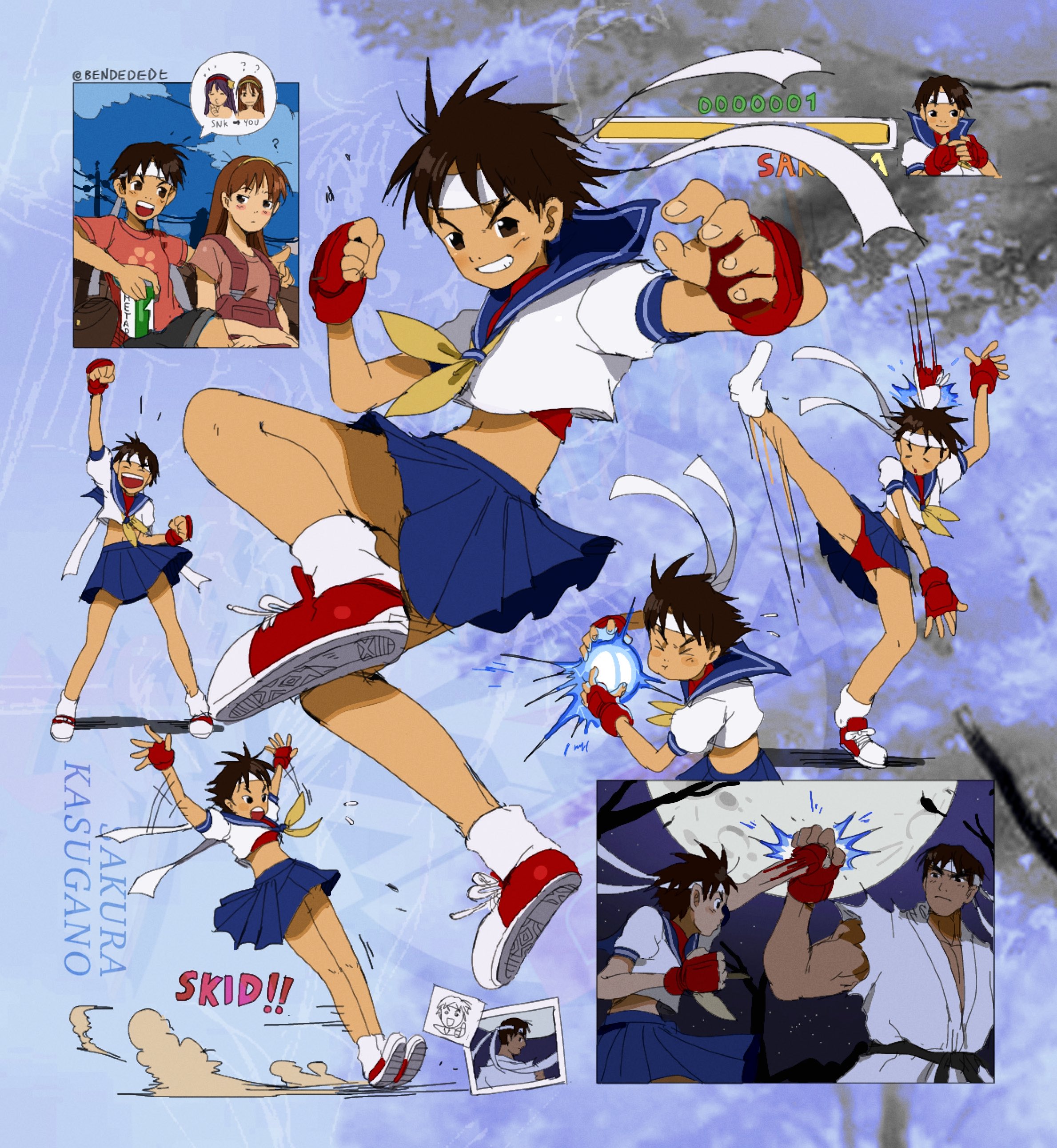 Safebooru - 1boy 2girls absurdres asamiya athena bandana bendedede blue sailor collar brown hair ...